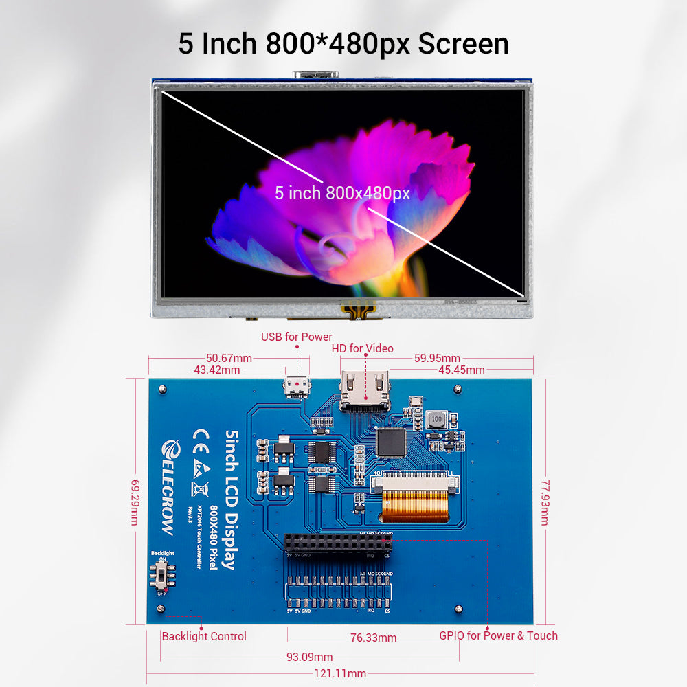 RR050 5 Inch Raspberry Pi Touch Display 800x480TFT LCD Display HDMI ...