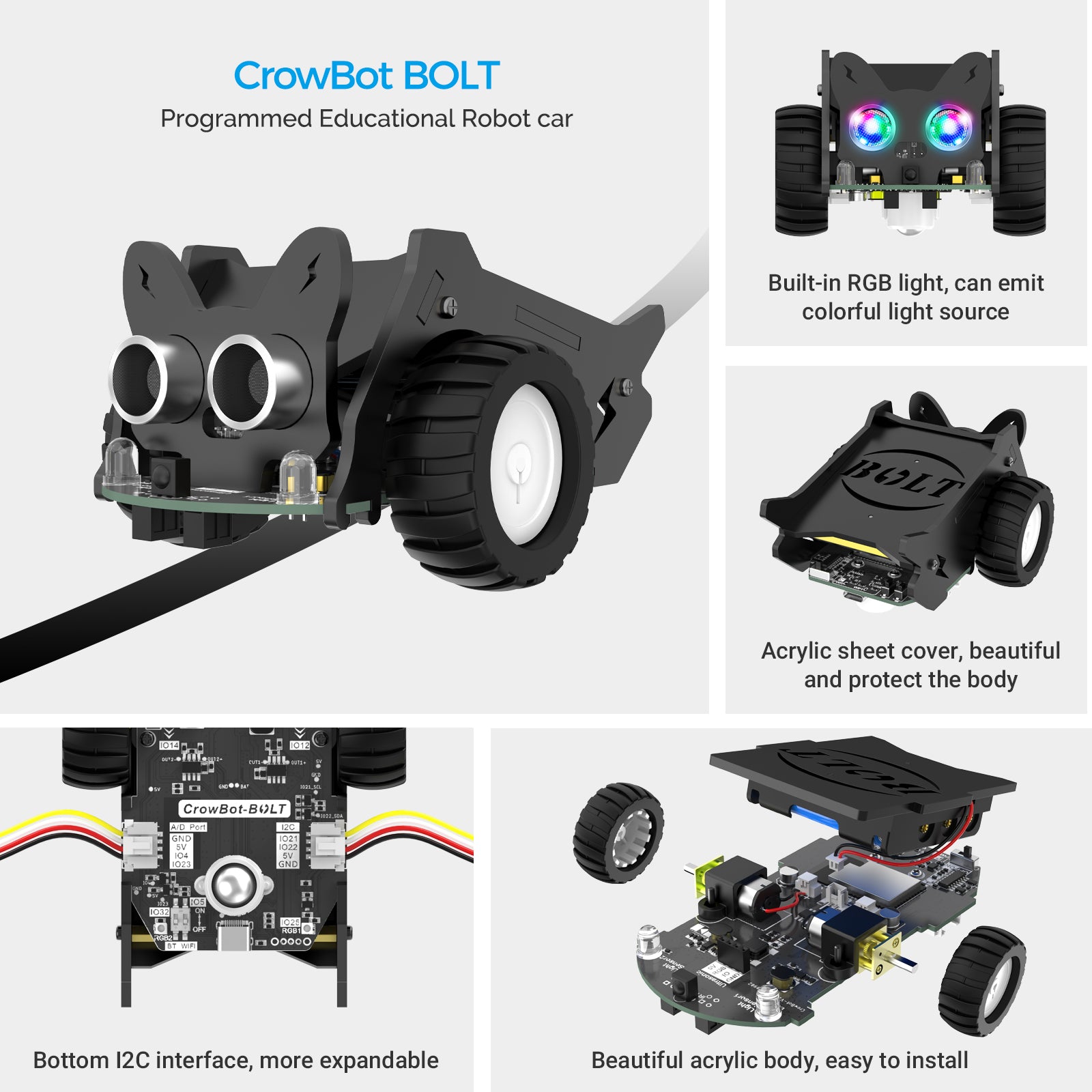 CrowBot BOLT-Open Source Programmable Smart Robot Car STEAM Robot Kit ...